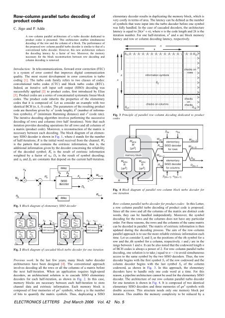 Rowâ Column Parallel Turbo Decoding Of Product Codes Ims