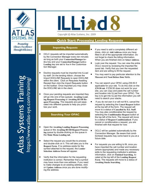 Quick Start Lending - Atlas Systems