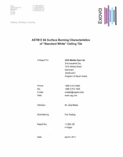 ASTM E84 Surface Burning Characteristics of ... - Usg-me.com