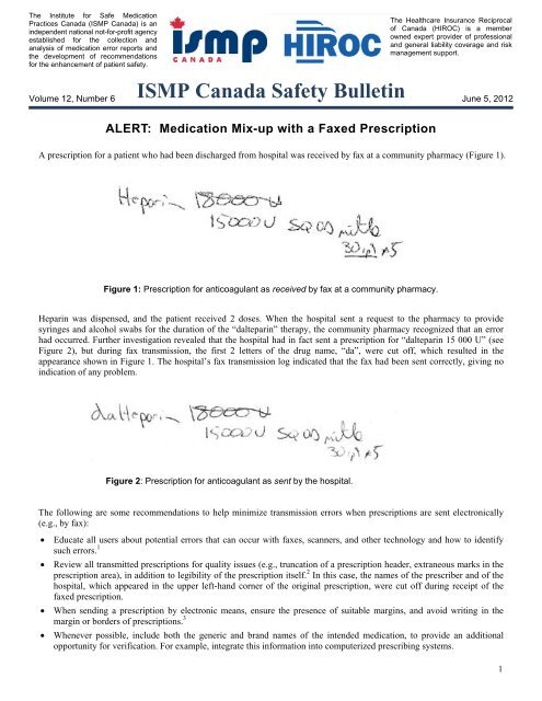 ALERT: Medication Mix-up with Faxed Prescription - ISMP Canada