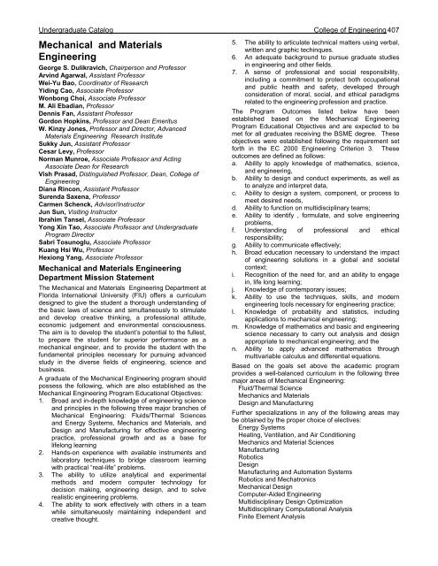 Mechanical and Materials Engineering