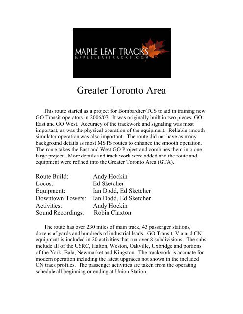 Greater Toronto Area - Maple Leaf Tracks
