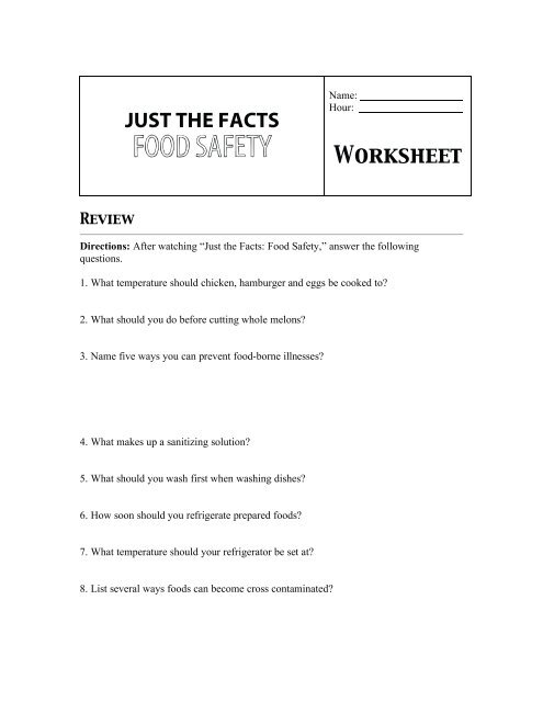 JUST THE FACTS FOOD SAFETY Worksheet Learning Zone Express JUST THE FACTS FOOD SAFETY Worksheet Learning Zone Express