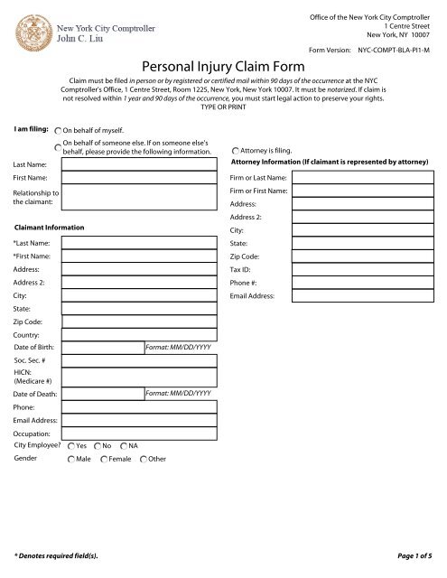 Personal Injury Claim Form - NYC Office of the Comptroller