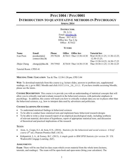 Introduction to Quantitative Methods in Psychology - Department of ...