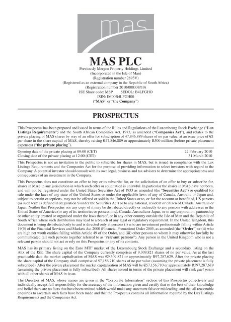 MAS Prospectus INSIDE.indd - MAS plc