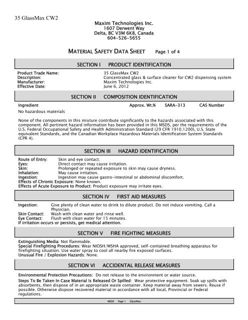 35 GlassMax CW2 - Maxim Technologies