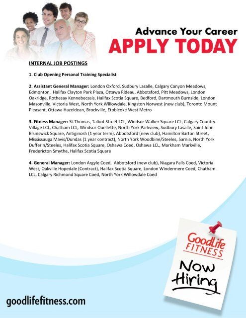 INTERNAL JOB POSTINGS - GoodLife Fitness