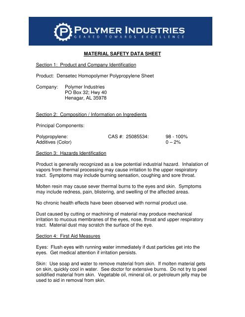MSDS Sheet - Industrial Plastic Supply, Inc.