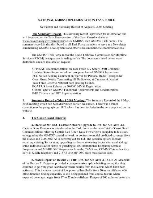 national gmdss implementation task force - US Coast Guard ...