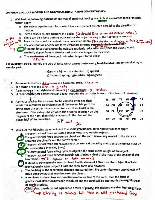 uniform circular motion and universal gravitation concept review