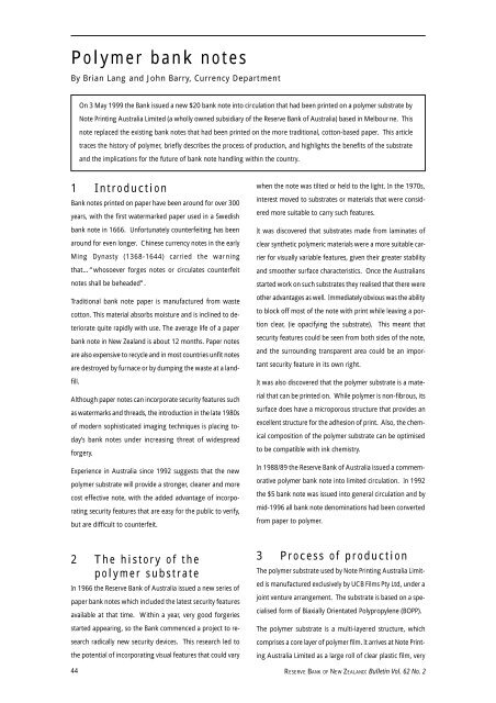 Polymer bank notes - [Home] The world's leading reference