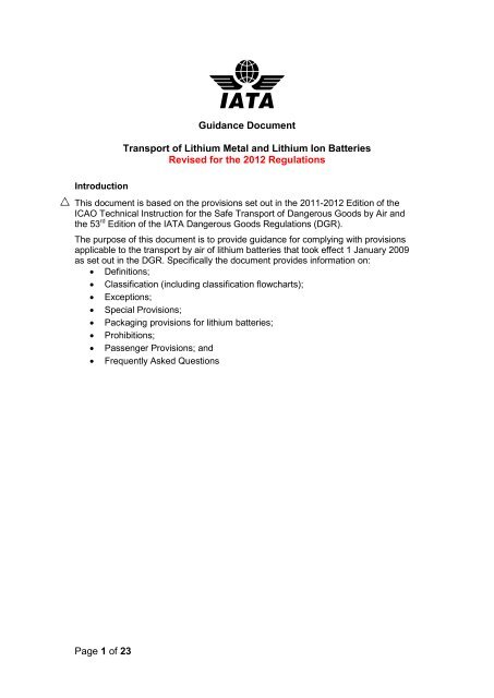 Page 1 of 23 Guidance Document Transport of Lithium Metal ... - IATA