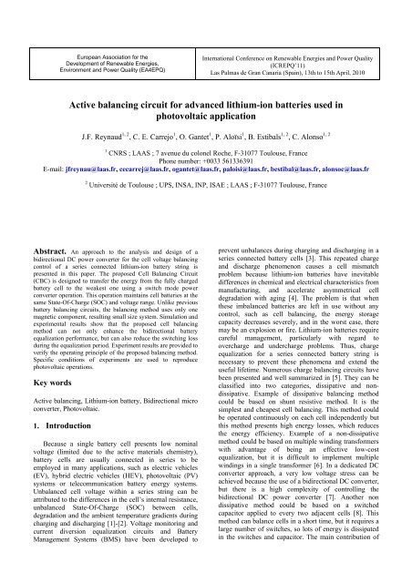 Active balancing circuit for advanced lithium-ion batteries - Icrepq.com