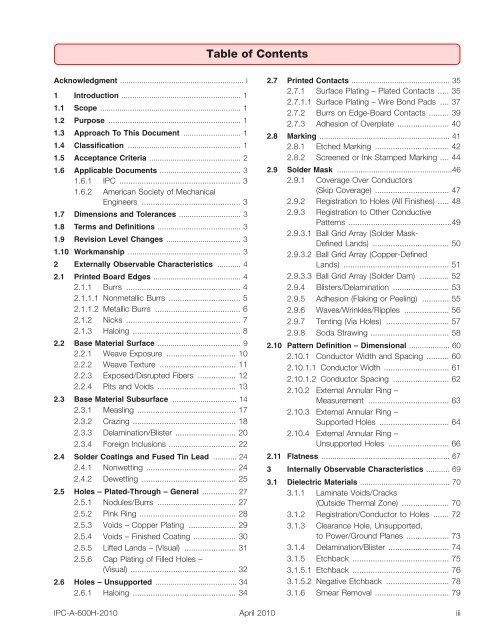 IPC-A-600H Table of Contents - Electronics.ca