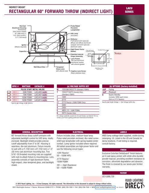 Spec Sheet - Ruud Lighting Direct