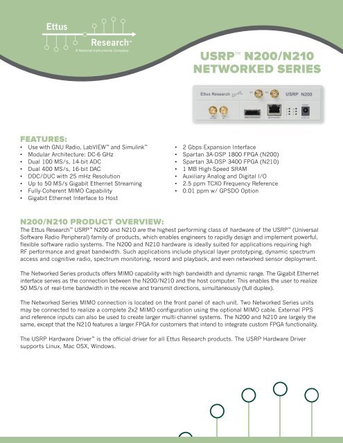 USRP N210 Datasheet - Ettus Research