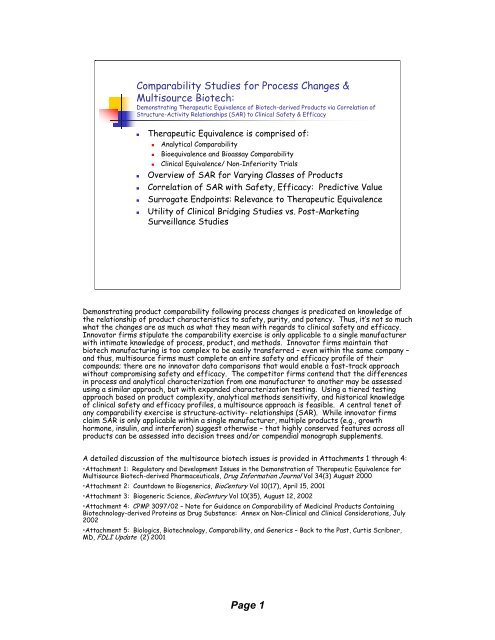Comparability Studies for Process Changes and ... - TLI Development