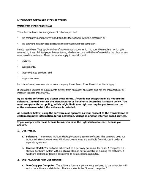 MICROSOFT SOFTWARE LICENSE TERMS ... - Download Center