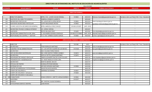 directorio de extensiones del instituto de educaciÃ³n de aguascalientes