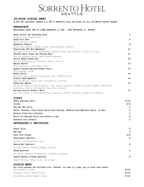 in-room dining menu breakfast sides beverages ... - Sorrento Hotel