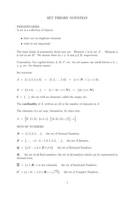 Set Theory Notation