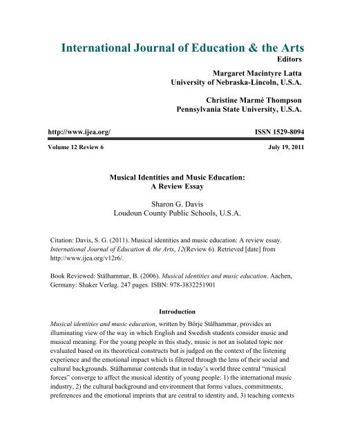 Musical Identities and Music Education: A Review Essay