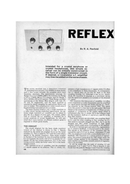 One Transistor Shortwave Reflex Receiver - The Listeners Guide