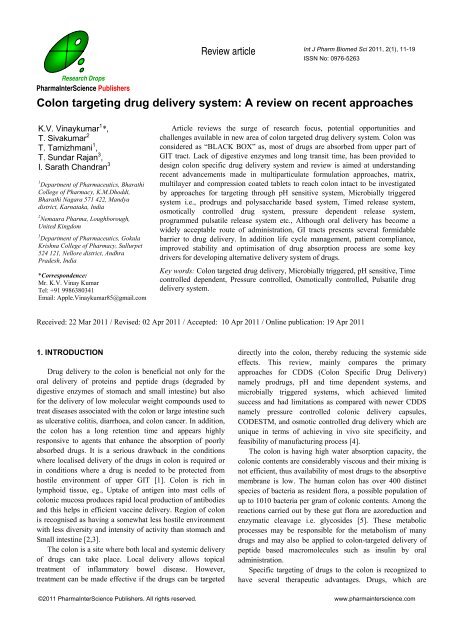 Colon targeting drug delivery system - PharmaInterScience