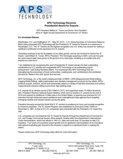 Press Release - APS Technology