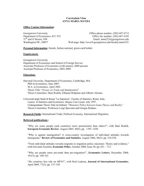 Curriculum Vitae ANNA MARIA MAYDA Office Contact Information ...