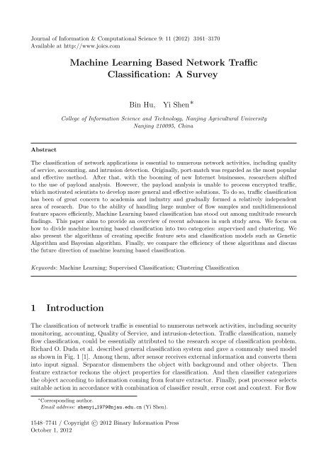 Machine Learning Based Network Traffic Classification A Survey 1