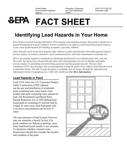 Fact Sheet: Identifying Lead Hazards in Your Home EPA-747 ... - RST2