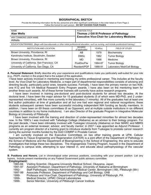 BIOGRAPHICAL SKETCH Alan Wells Thomas J Gill III Professor of ...