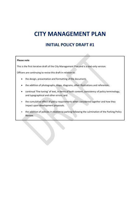 CITY MANAGEMENT PLAN - Westminster City Council