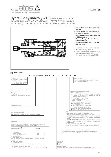 Hydraulic cylinders type CC â ¢ standard round heads