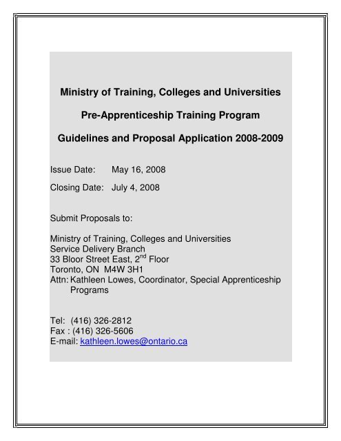 Pre-Apprenticeship Training Program Guidelines and Proposal ...