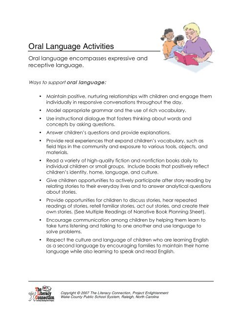 Oral Language Activities - The Literacy Connection - Wake County ...
