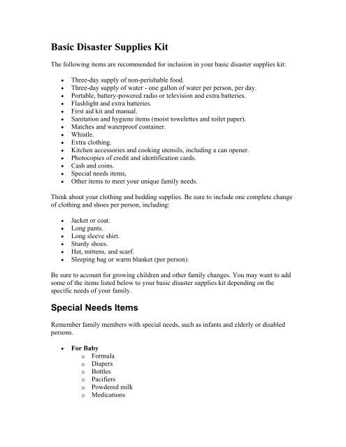 Basic Disaster Supplies Kit