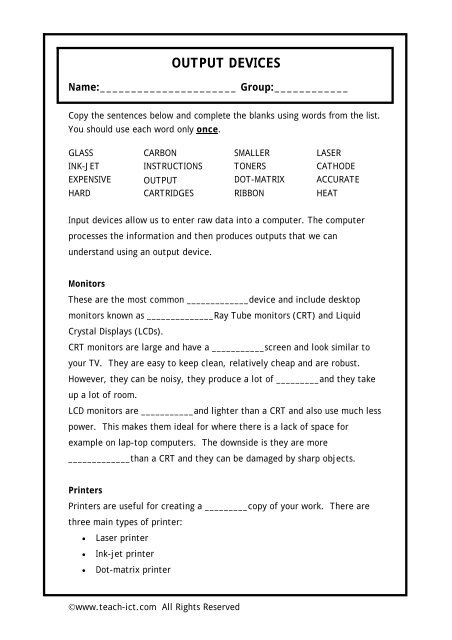 OUTPUT DEVICES - Teach ICT