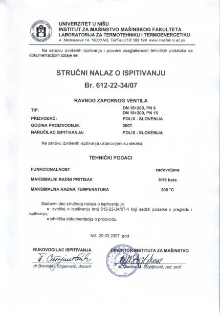 Atest ravni zaporni ventili - PVF Traders