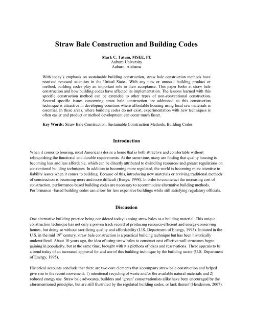 Straw Bale Construction and Building Codes