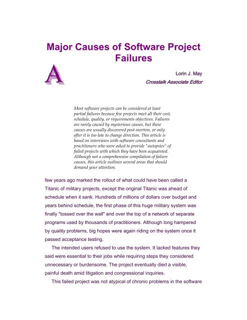 Major Causes of Software Project Failures - PSU