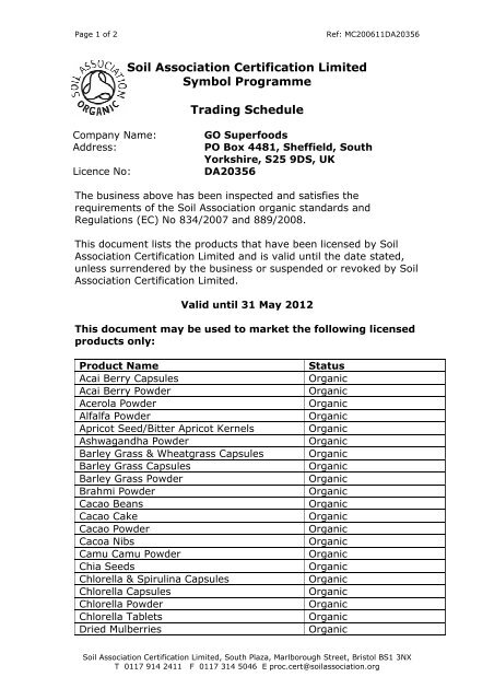 Soil Association certificate