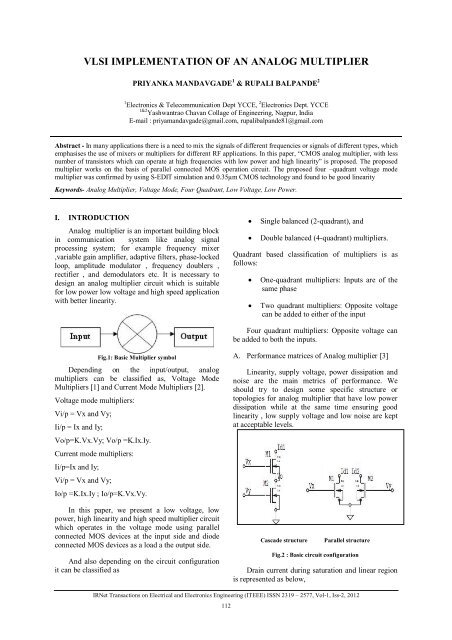 vlsi implementation of an analog multiplier - IRNet Explore