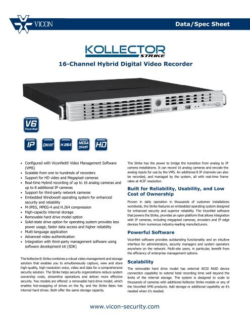 Kollector Strike Hybrid DVR Data Sheet - Vicon