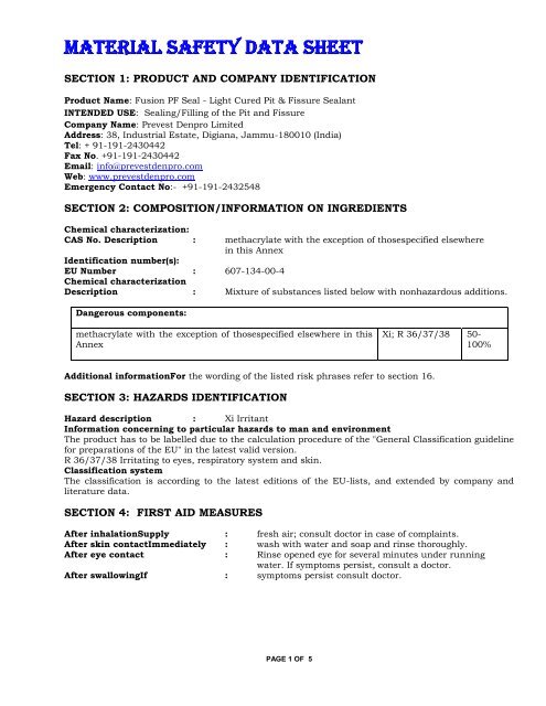 Safety Data Sheet: Section Identification PDF Toxicity, 49% OFF