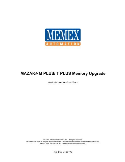 MAZAKÂ® M PLUS/ T PLUS Memory Upgrade - Memex Automation