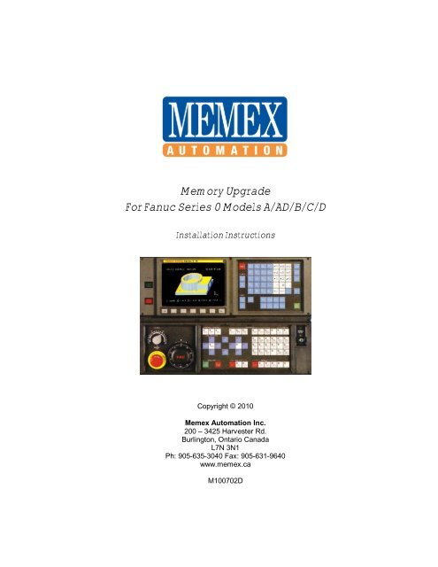 Memory Upgrade Manual for Fanuc 0 - Memex Automation