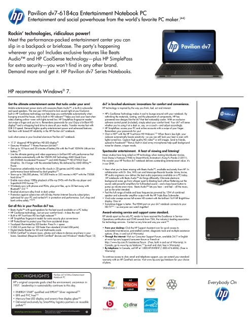 HP Pavilion Data Sheet - HP - Hewlett Packard